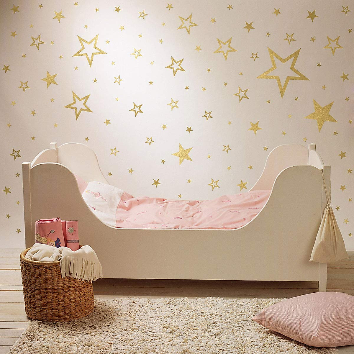 Mozamy Creative Star Wall Decals (146 Count) Gold Star Wall Decal Bedroom Wall Decals Star Wall Stickers Removable Peel and Stick Wall Decals, Vintage Gold