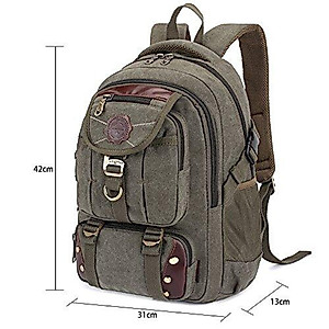 KAUKKO Canvas Backpack Vintage Causal Rucksack Unisex Backpacks for Travel Camping Hiking Army Green