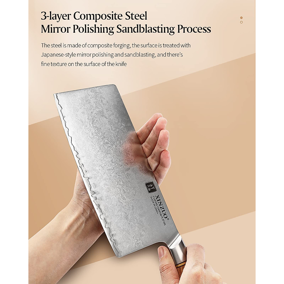 XINZUO 7.5 Inch Cleaver Knife,Composite Steel Chinese Chef Knife,Professional Butcher Knife 3 Layers Clad Steel,Sharp Kitchen Meat Vegetable Knife Stainless Steel Cooking Knife-Pakkawood Handle