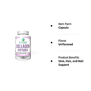 Collagen Peptides Complex Type I, III For Healthy Hair, Skin, Nails, Joints - Hydrolyzed Collagen Capsules Supplement - 30 Day Supply