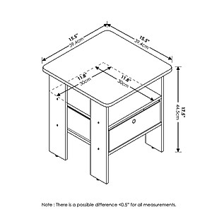 Furinno Andrey End Table / Side Table / Night Stand / Bedside Table with Bin Drawer, Espresso/Brown