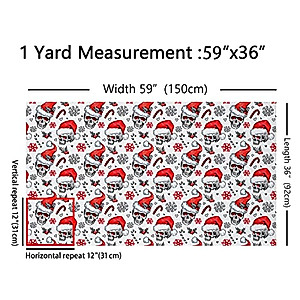 Sugar Skull Fabric by The Yard, Xmas Upholstery Fabric, Christmas Snowflake Candy Canes Decor Fabric, Leaves Heart Pattern Indoor Outdoor Fabric, Gothic DIY Art Waterproof Fabric, Red Grey, 2 Yards