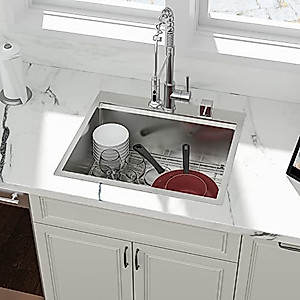 25 Drop Laundry Sink Workstation - Sarlai 25x22 Kitchen Sink Stainless Steel 16 Gauge Top Mount Drop In Overmount Deep Single Bowl Laundry Utility Sink Basin