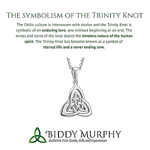 Biddy Murphy Rose Gold Celtic Trinity Knot Necklace for Women, 925 Sterling Silver Heart, Brilliant Cubic Zirconia Inlay, Irish Symbol for Love, Honor, Protection, 18", Made in Ireland