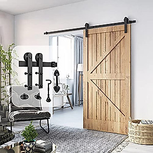 HOME MASTER HARDWARE 6.6 FT Heavy Duty Sturdy Sliding Barn Door Hardware Kit (Whole Set Includes 1x Pull Handle Set & 1x Floor Guide & 1x Latch Lock) Fit 36"- 40" Wide Door Panel (I Shape Hanger)
