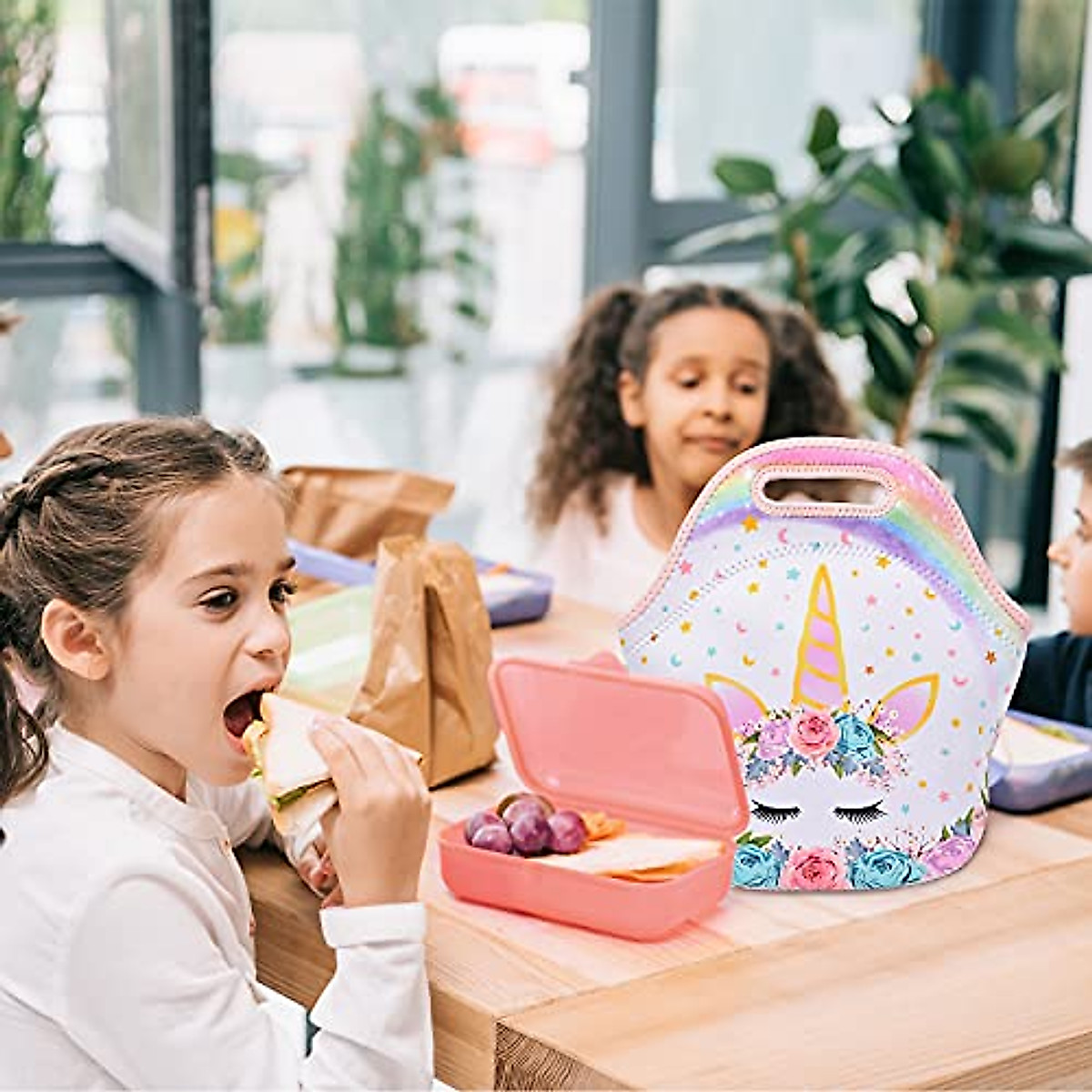 Unicorn Lunch Bag - Neoprene Insulated Lunch Box for Girls School Picnic Shopping Lunch Handbag Waterproof Reusable Lunch Tote Bag Gourmet Tote with Zipper