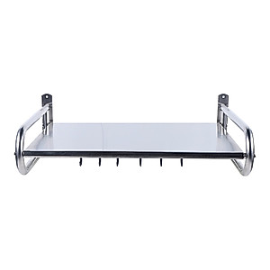 Ghankopd Microwave Oven Rack, Stainless Steel Microwave Oven Shelf Wall-Mounted Kitchen Shelf, Kitchen Shelves Counter with 6 Hooks for Kitchen Countertop Organizer (Silver)