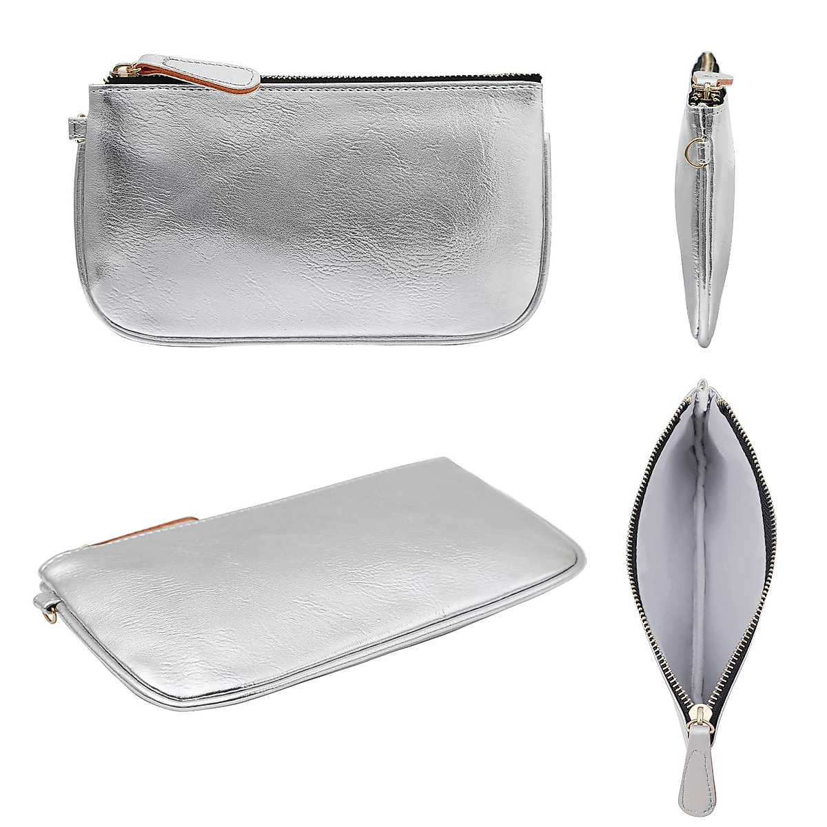 CRAZITAYA Wristlet Wallets for Women,Colorful Girls Leather Wallets Clutch Purse,Women's Wristlet Wallets Leather Handbags (Silver)