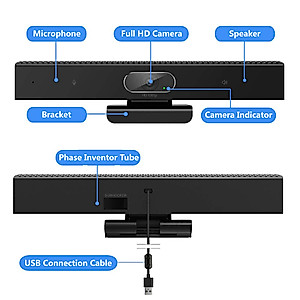 iTOPVIS 3-in-1 Full HD 1080P Conference Webcam with Microphone and Speaker, Wide Angle USB Video Conference Camera for Mac, PC, Laptop, Desktop(Black)