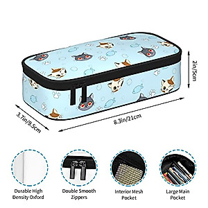 Cats Pencil Case High Capacity Cute Pen Pouch for Teen Girls Boys Durable Kawaii Pencil Box Designed Blue Pen Bag for Men Women with Zipper