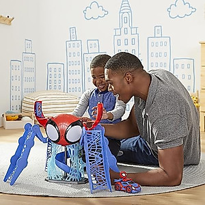 Spidey and His Amazing Friends Marvel Web-Quarters Playset with Lights and Sounds, Includes Spidey Action Figure and Toy Car, for Kids Ages 3 and Up,F1461