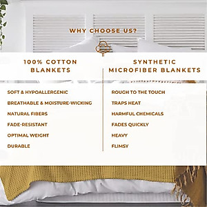 Kotton Culture 100% Cotton Throw Blankets King Size Breathable All Season Blanket for Couch Lightweight Waffle Weave Pattern Soft Blanket for Home Sofa Traveling Camping 104X90 Inches (Gold)