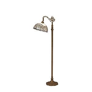 WERFACTORY Tiffany Floor Lamp White Crystal Bent Stained Glass Arched Lamp 12X18X64 Inches Gooseneck Adjustable Corner Standing Reading Light Decor Bedroom Living Room S508W Series