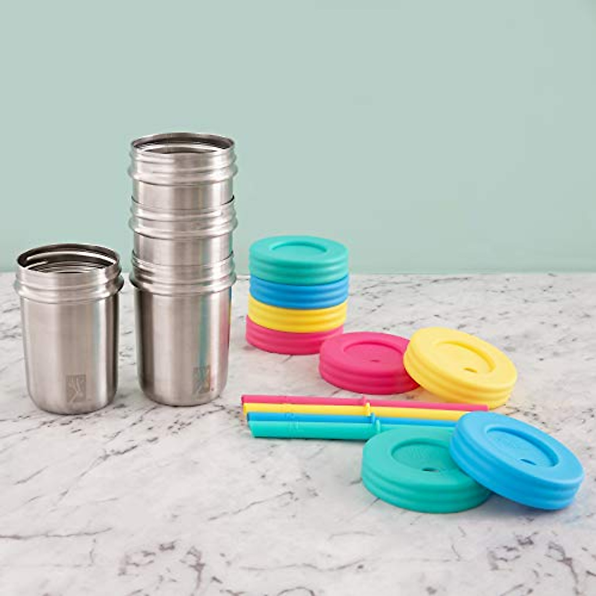 Elk and Friends Stainless Steel Cups | Mason Jar 10oz | Kids & Toddler Cups with Silicone Sleeves & Silicone Straws with Stopper | Sippy Cups, Spill Proof Cups for Kids, Smoothie Cups