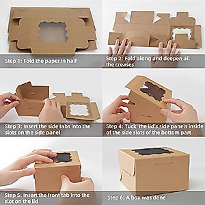 TAOUNOA 80 Pack Bakery Boxes with Window, Christmas Cookie Boxes 4x4x2.5 Inches Kraft Paper Mini Cake Boxes Holiday Cupcake Boxes for Gift Giving for Strawberries Cupcakes Pastry Dessert, Brown