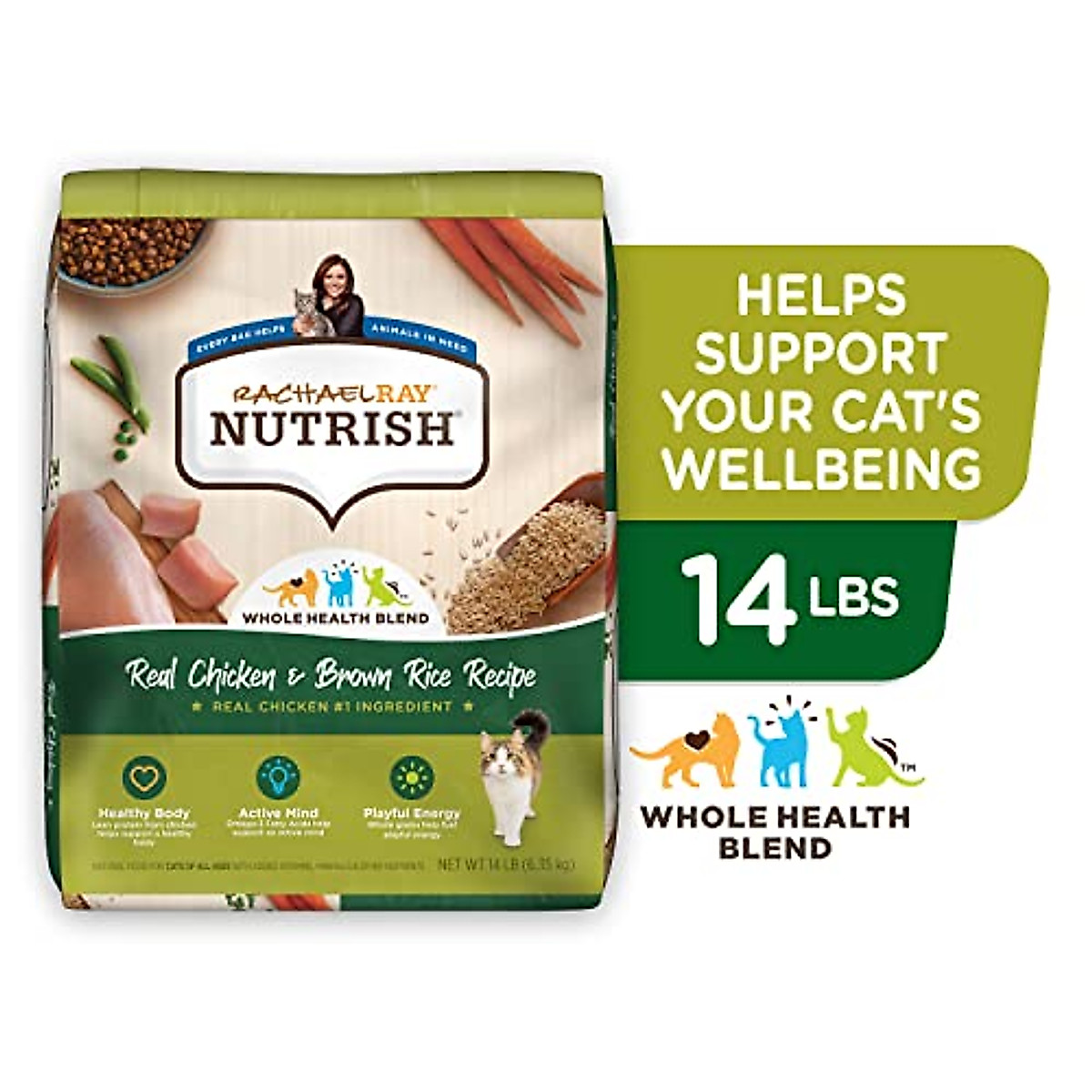 Rachael Ray Nutrish Premium Natural Dry Cat Food, Real Chicken & Brown Rice Recipe, 14 Pounds (Packaging May Vary)