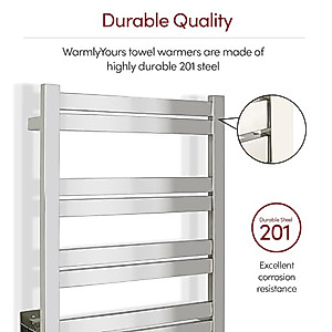 WarmlyYours Radiant Electric Heated Towel Warmer Rack, Hardwired, Integrated On/Off Switch with Light, Stainless Steel, Polished