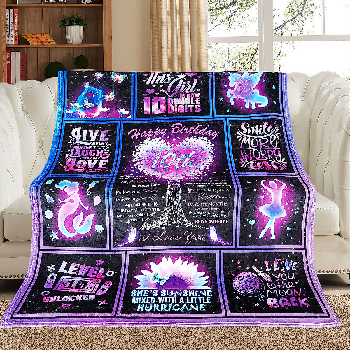 Yufobel Birthday Gifts for 10 Year Old Girl, 10th Birthday Gifts for Girls Blanket, Gifts for 10 Year Old Girls, 10th Birthday Decorations for Teenage Girl, 10 Year Old Girl Gift Ideas Throw 60"x50"