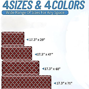 VRINO 3/4 Inch Thick Kitchen Mats ， Non Slip, Washable,Absorbent Kitchen Mat Cushioned Anti Fatigue Rug ， for House Sink Office,Red-17.3×29""