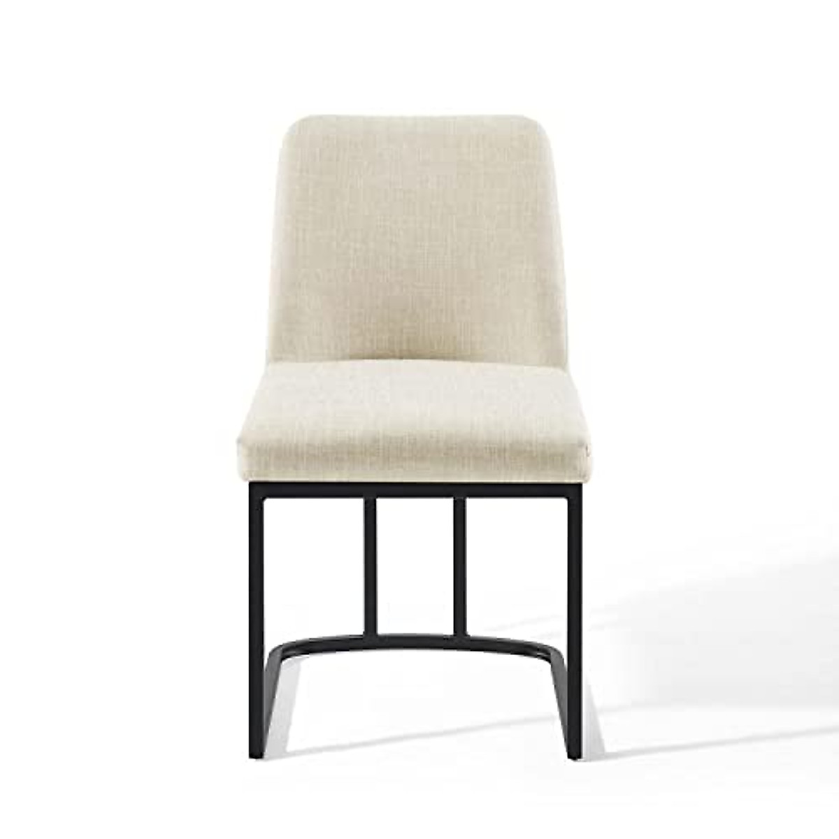 Modway Amplify Sled Base Upholstered Fabric Dining Side Chair, Black Beige 22 x 19 x 32