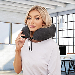 DEPAJA Neck Pillow for Travel, 100% Pure Memory Foam Soft Pillow for Airplane Sleeping U Shaped Pillow for Head, Chin Support, Rest Pillow for Flights, Office, Car & Home Recliner (Black)