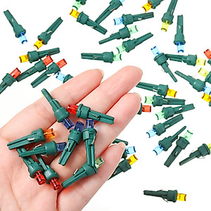 Honoson 48 Count 5 mm LED Christmas Replacement Bulbs Bulk Wide Angle Christmas Light Bulb Xmas Tree String Light Replacement Bulb Festival Light Decoration (Green Base with Multicolor Bulb)