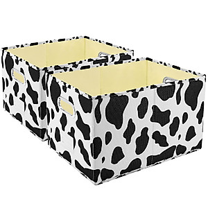 Fassave Foldable Storage Bins with PP Plastic Board, 2 Packs Fabric Storage Container Basket Cube with Handles for Office, Bedroom, Closet (Small-2 Pack, Cow)