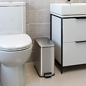 iTouchless SoftStep 3 Gallon Small Bathroom Slim Step Trash Can with Odor Control System & Removable Inner Bucket, Fingerprint-Proof Stainless Steel Wastebasket for Bathroom, Office and Tight Spaces