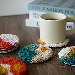 Temlum Punch Needle Coasters Kit, Punch Needle Embroidery Kit for Beginners and Adults Including Patterns, Tools, Yarns, Hoop, Instruction, Coaster Holder Coaster Art Craft Supplies (Landscape)