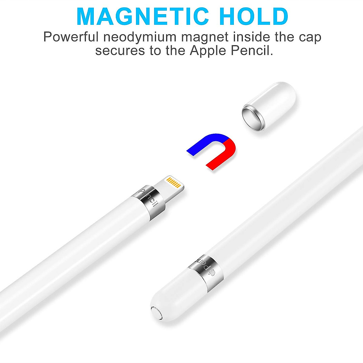 Magnetic Replacement Cap for Apple Pencil 1st Generation - with Silicone Protective Cap Holder (White)