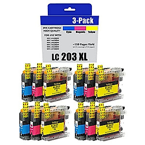 ColorInk Ink Cartridge Replacement LC203 LC203XL LC201 LC201XL Compatible with Brother MFC-J460DW J480DW J485DW J680DW J880DW J885DW MFC-J4320DW J4420DW J4620DW(4 Cyan, 4 Magenta, 4 Yellow, 12 Pack)