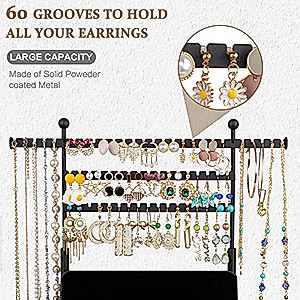 SOLIMINTR Jewelry Organizer, Jewelry Stand with Necklace Display Holder 3 Tier Earring Organizer Rustic Wood Base Tray with Ring Stand Jewelry Storage Tower for Women Girls Gift