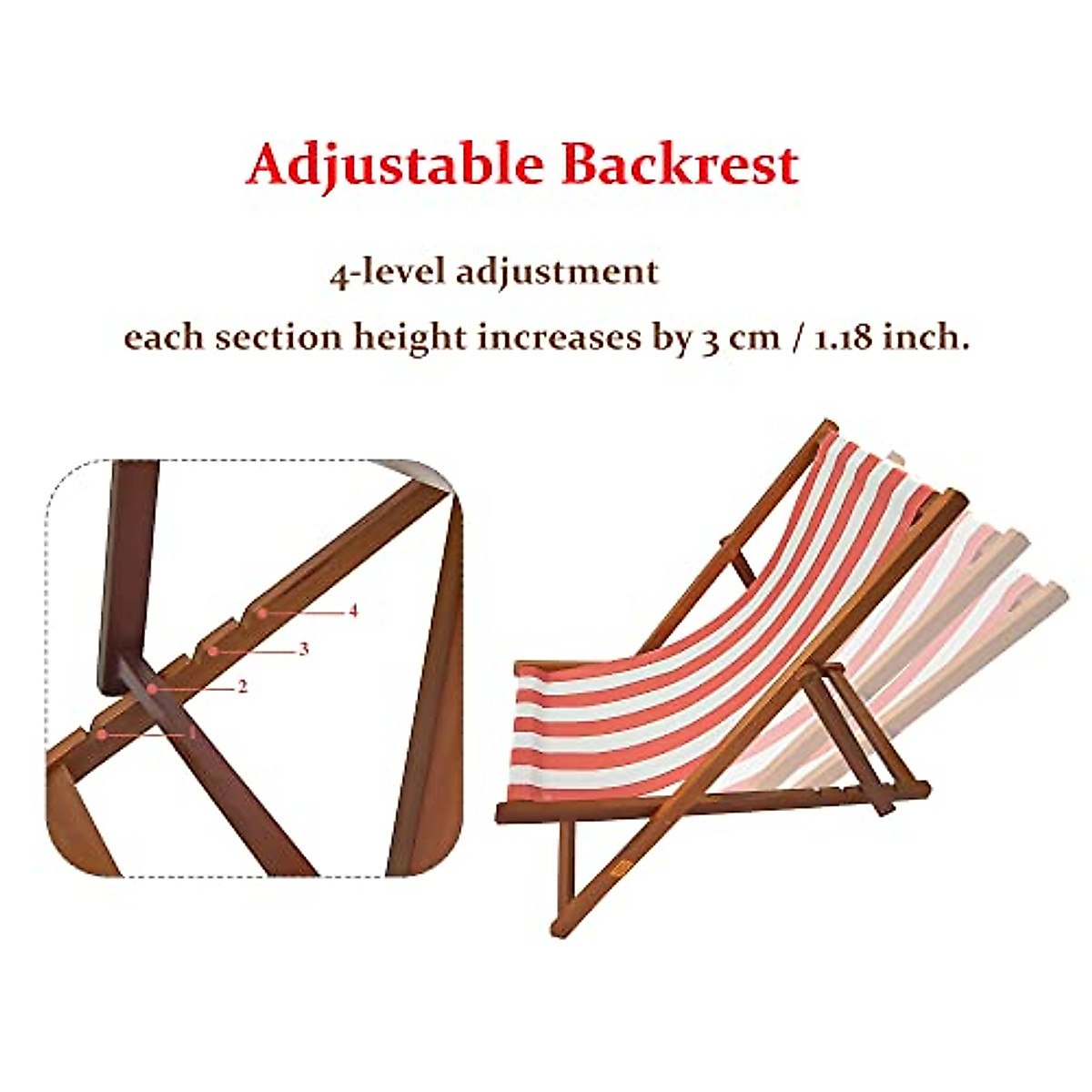 Sybrioka Patio Sling Chair, Recling Camping Chairs, Folding Lounge Chair, Adjustable Backrest, 220 Lbs Weight Capacity