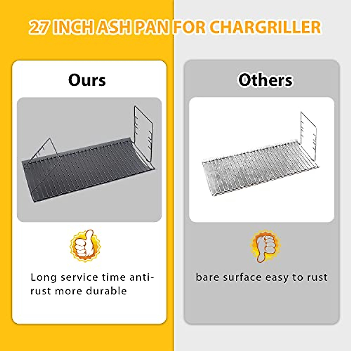 27 inch Charcoal Ash Pan Replacement for Char-Griller 1224 1324 2121 2222 2727 2828 2929, Charbroil 17302056 Grill Grates Replacement with 2pcs Grate Hanger