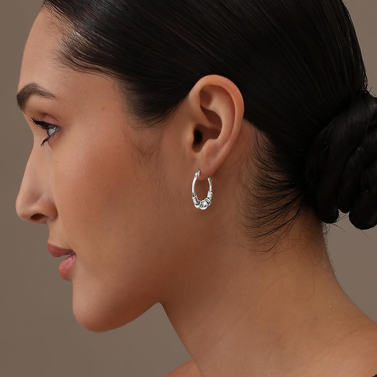 LeCalla Sterling Silver Jewelry Hollow Hoop Balinese Earrings for Women