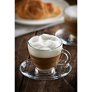 Espresso Cups, 3.2-Ounce. Small Demitasse Clear Glass Espresso Drinkware, Set Of 2 Cups, Saucers and Stainless Steel mini Spoons, Hostess, Coffee Lover/Enthusiast,