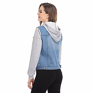 MISS MOLY Women's Casual Hoodie Denim Jacket Jean Jackets Coats W Pockets Light Blue M