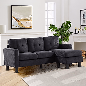 KYLE & KAY 73'' Convertible Sectional Sofa Couch, 3 Seat L-Shaped Sofa with Reversible Chaise, Small Couches for Small Spaces,Living Room, Apartment and Office, Black
