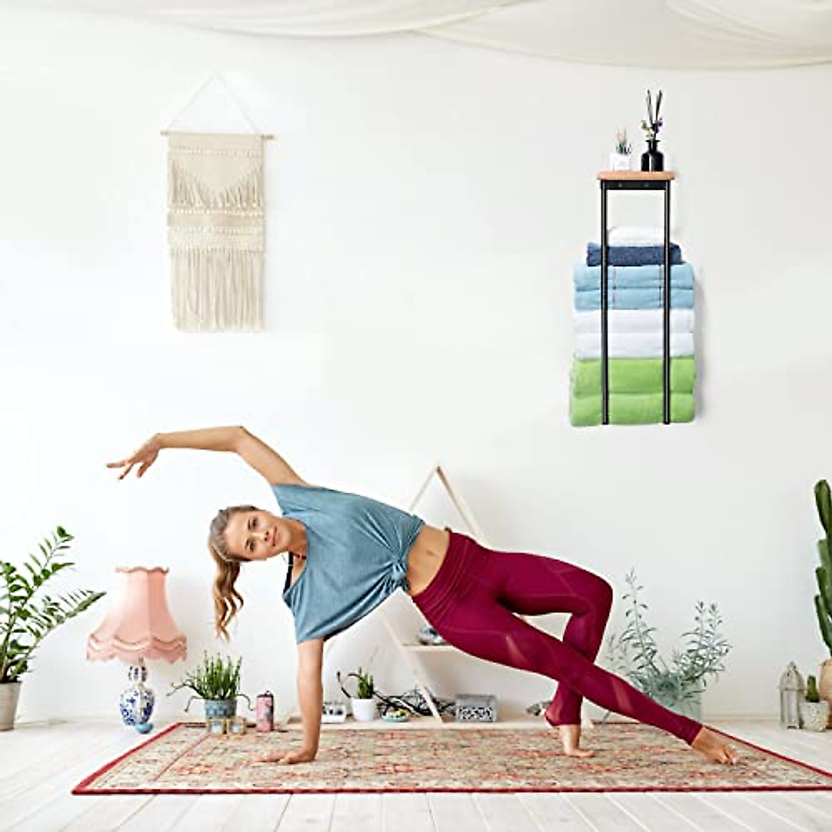 Towel Rack Wall Mounted - KEGII Towel Racks with New Upgrade Wood Shelf, Towel Storage Wall Can Holds Up to 5 Large Size(63x40 inch) of Rolled Towels