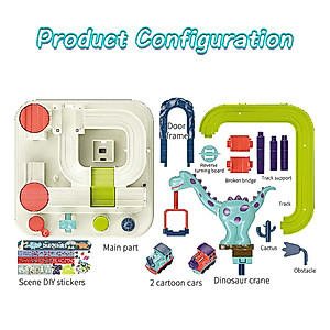 Kids Train Race Track Play Set, Adventure Car Track Toy, Toddler Dinosaur Ramp Vehicle Toys, Interactive Games Vehicle Playset Gifts for Kids