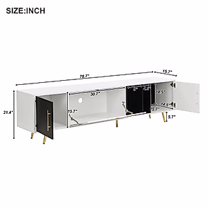 NOLLAM Mid Century Modern TV Stand, Two-Tone Media Entertainment Center for TVs up to 80", Home TV Console Table TV Cabinet with Removable Compartment, Metal Handles, TV Unit for Living Room, White