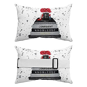 Fashion Lady Theme Outdoor Pillows for Chaise Lounge Chair, Flower High Heels Lipstick Perfume Waterproof Lumbar Head Support Pillow with Adjustable Elastic Band for Pool Patio Furniture Decorative