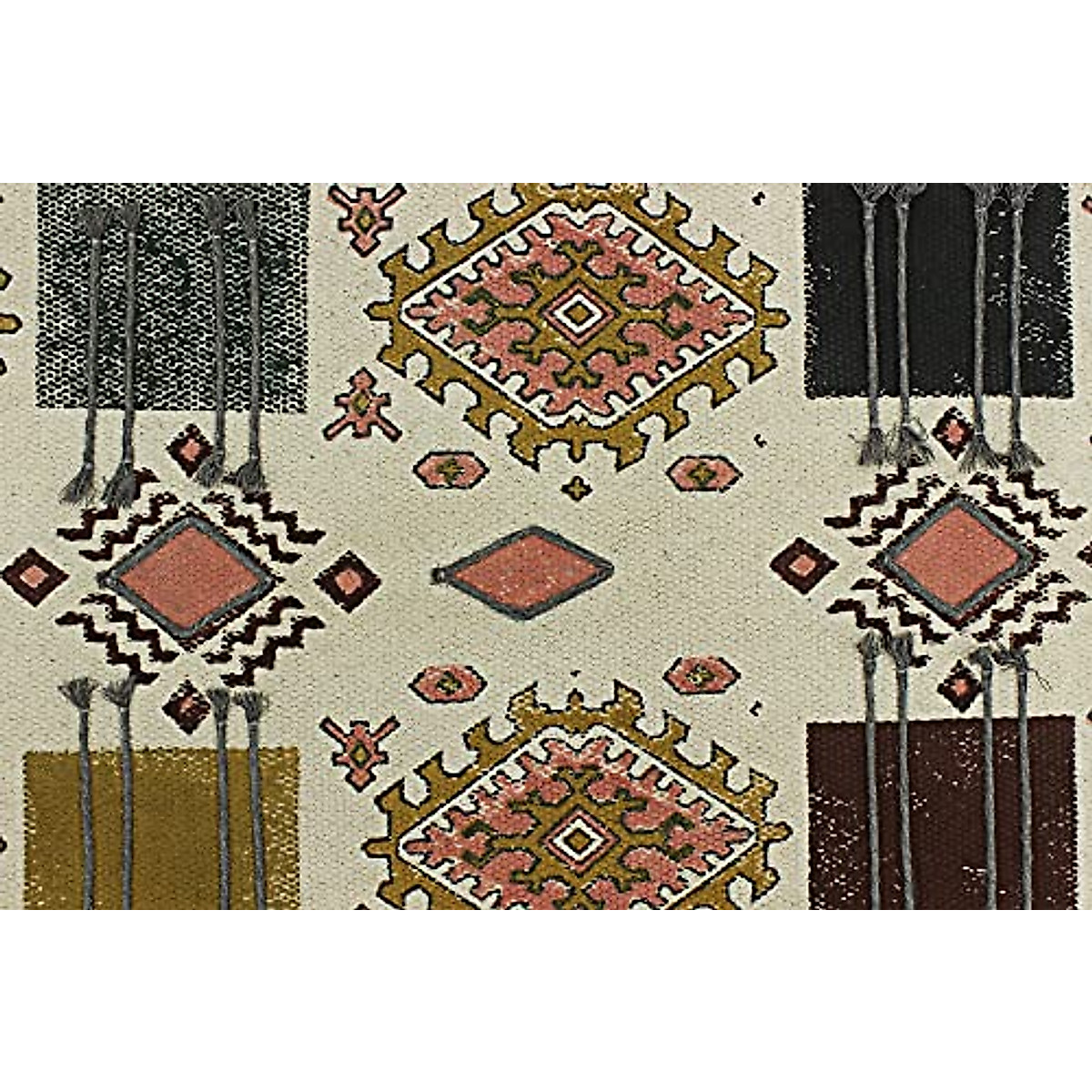 Casavani Beige, Black Tribal Cotton Hand Made Rug, Home Decorative Bohemian Kilim Rug Hand Woven Rag Rug Entryway for Living Room Laundry Room Dormat Bed Room Bathroom 4x10 Feet Runner