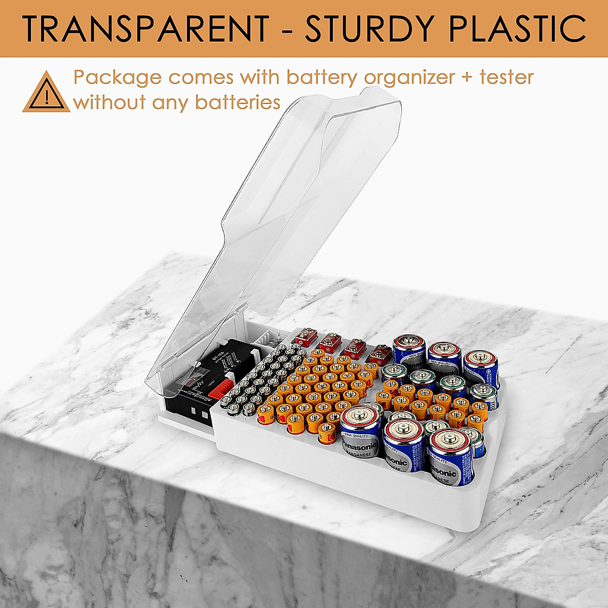 Linkidea Battery Organizer Storage Case, Battery Box with Tester Holds 93 Batteries Various Sizes for AAA, AA, 9V, C, D, and Button Battery