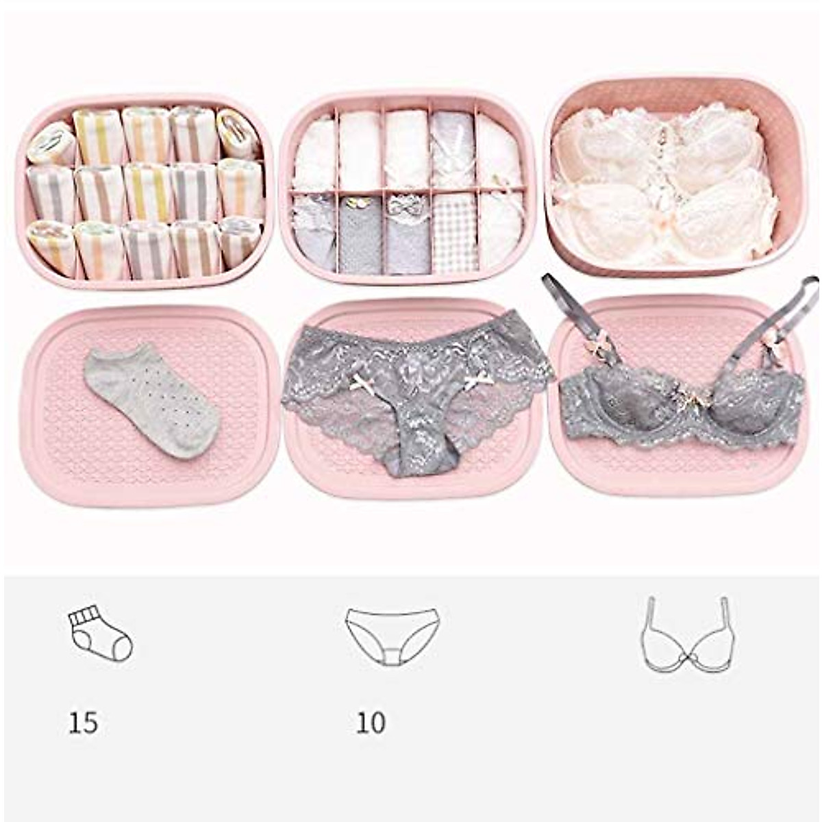 Czlsd Covered Underwear Storage Box Three-Piece Thickened Grid Panties Socks Storage Box Plastic Wardrobe Bra Finishing Box (Color : White)