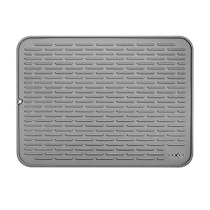 Luxet Multipurpose Premium Quality Silicone Dish Drying Mat for Kitchen, Heat Resistant, Countertop Protection, Non Slip Grip, Extra Large Trivet Size 23x17 Inches (Gray)