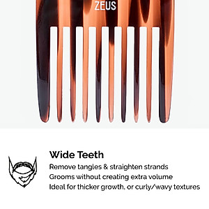 ZEUS Large Beard Pick, Best Handmade Afro Pick, Anti-Static & Anti Frizz, Thick & Curly Hair Tool, 5.25" - AH11