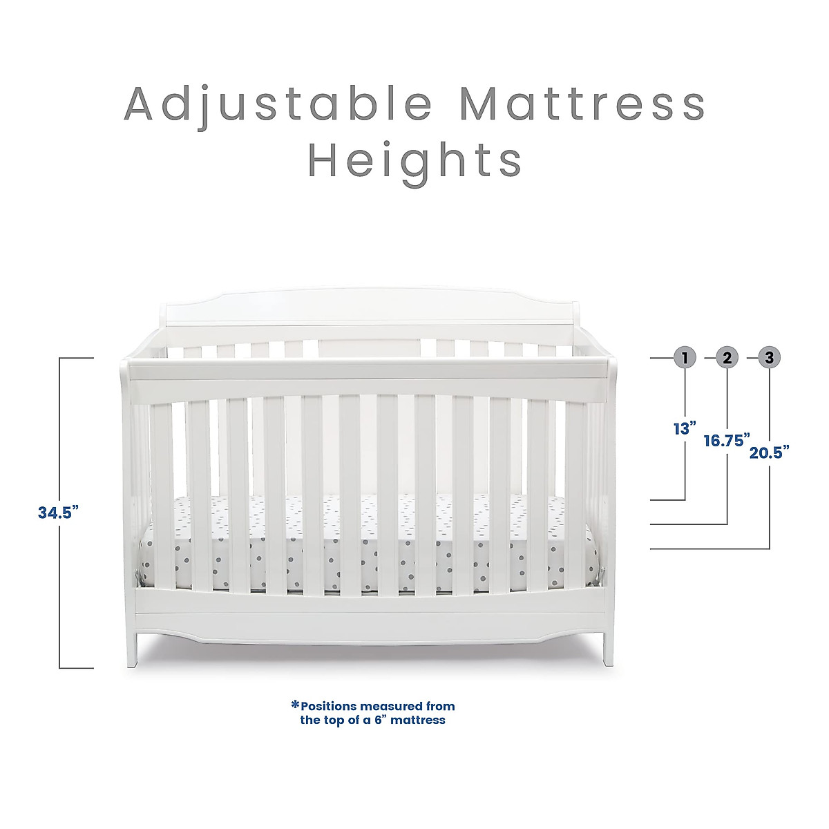 Delta Children Westminster 6-in-1 Convertible Baby Crib, Greenguard Gold Certified, Bianca White