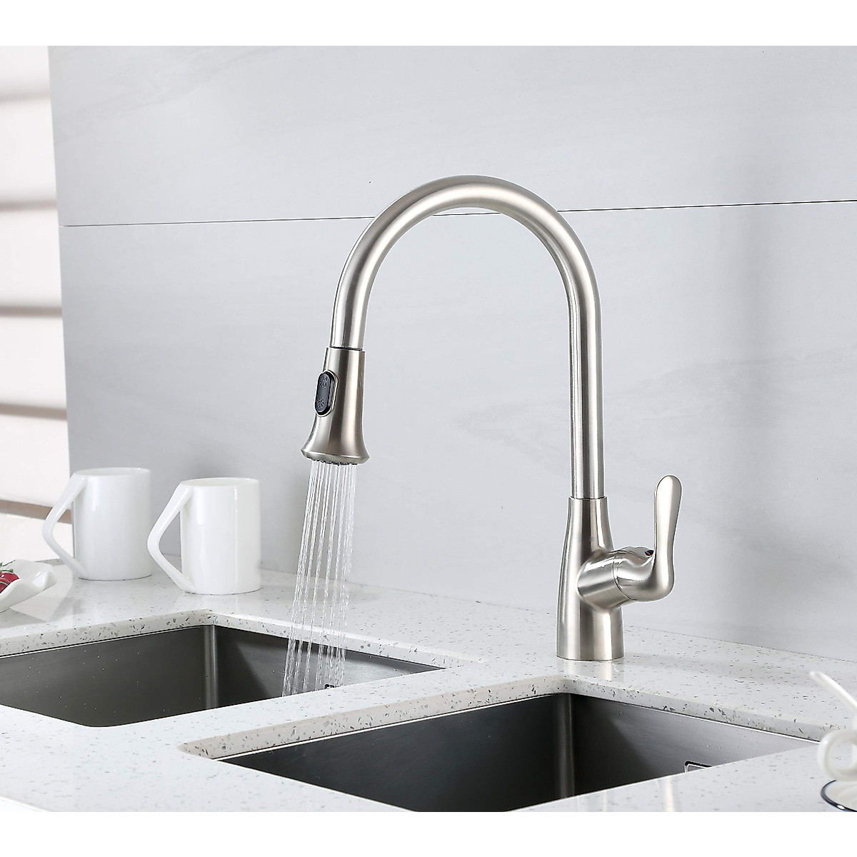 Derengge Stainless Steel Kitchen Faucet Single Handle Pull-Down Kitchen Sink Faucet,Faucet for Farmhouse, Camper, Laundry, Rv, Bar,KF-058-SS