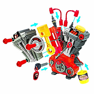 Lanard Tuff Tools: Engine Overhaul - 25 pc Playset, Lights & Sounds, Motorcycle Engine Building Set, Realistic Mechanic Toy, Kids Ages 3+